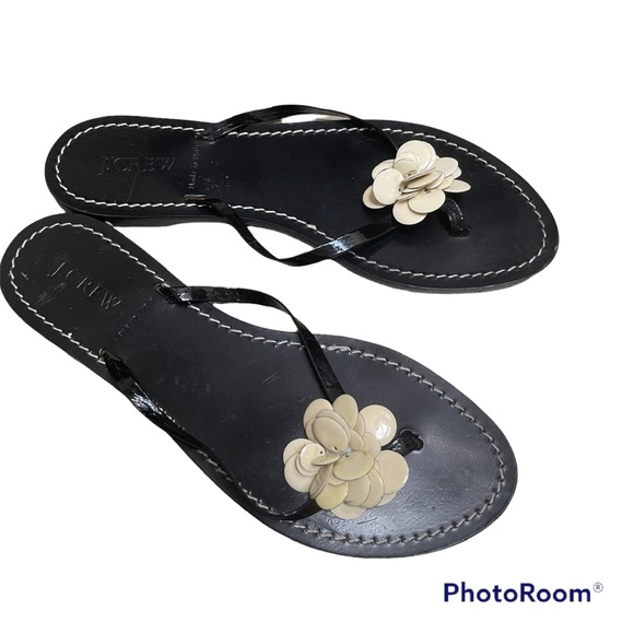 J. Crew | Shoes | J Crew Leather Sandals Flip Flops With Floral ...